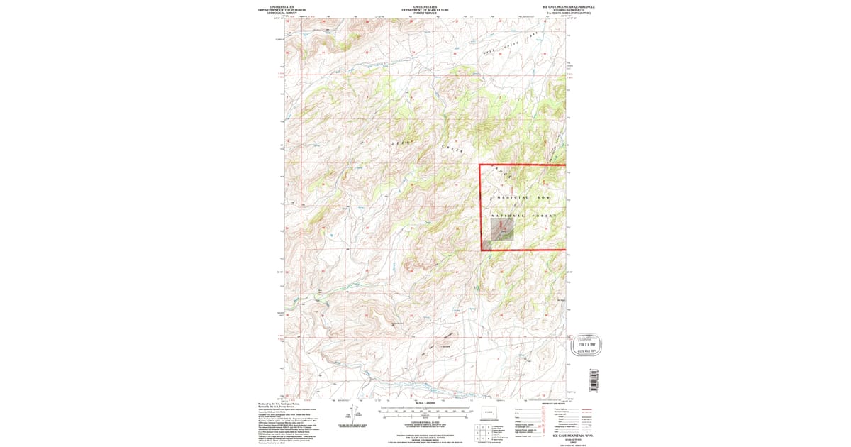 1992 Map of Ice Cave Mountain, Natrona County, WY — High-Res | Pastmaps