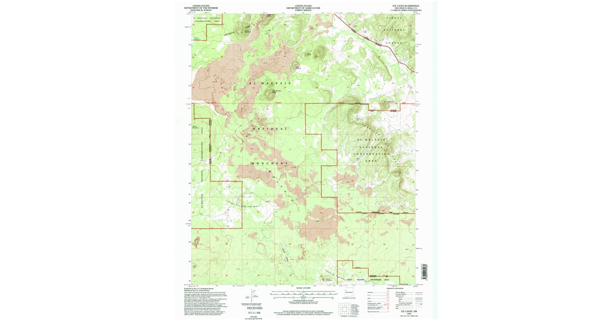 1995 Map of Ice Caves, Cibola County, NM — High-Res | Pastmaps