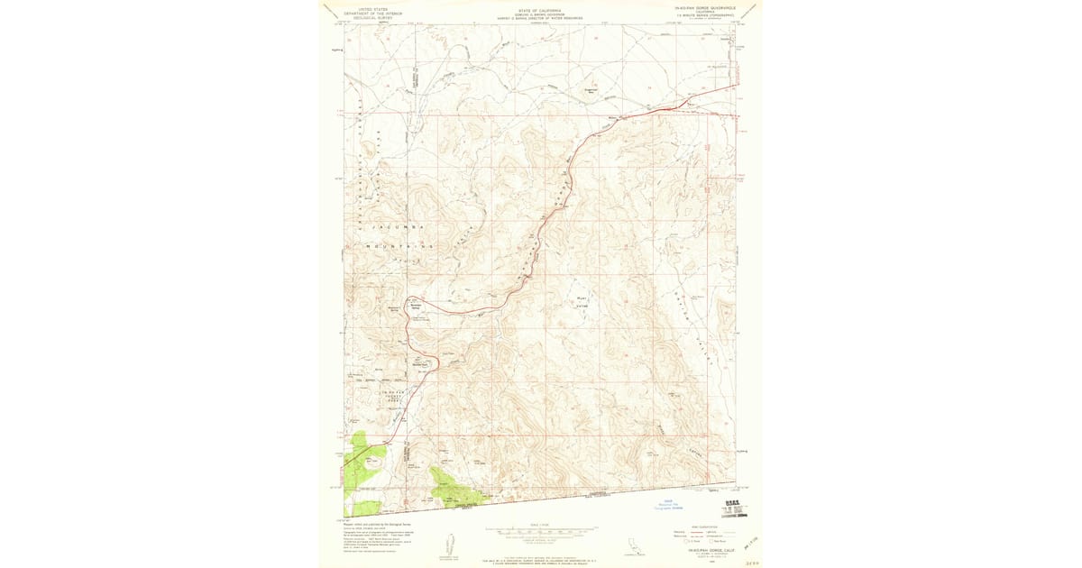 1959 Map of In-ko-pah Gorge, Imperial County, CA — High-Res | Pastmaps