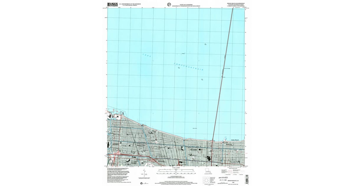 1998 Map of Indian Beach, Jefferson Parish, LA — High-Res | Pastmaps
