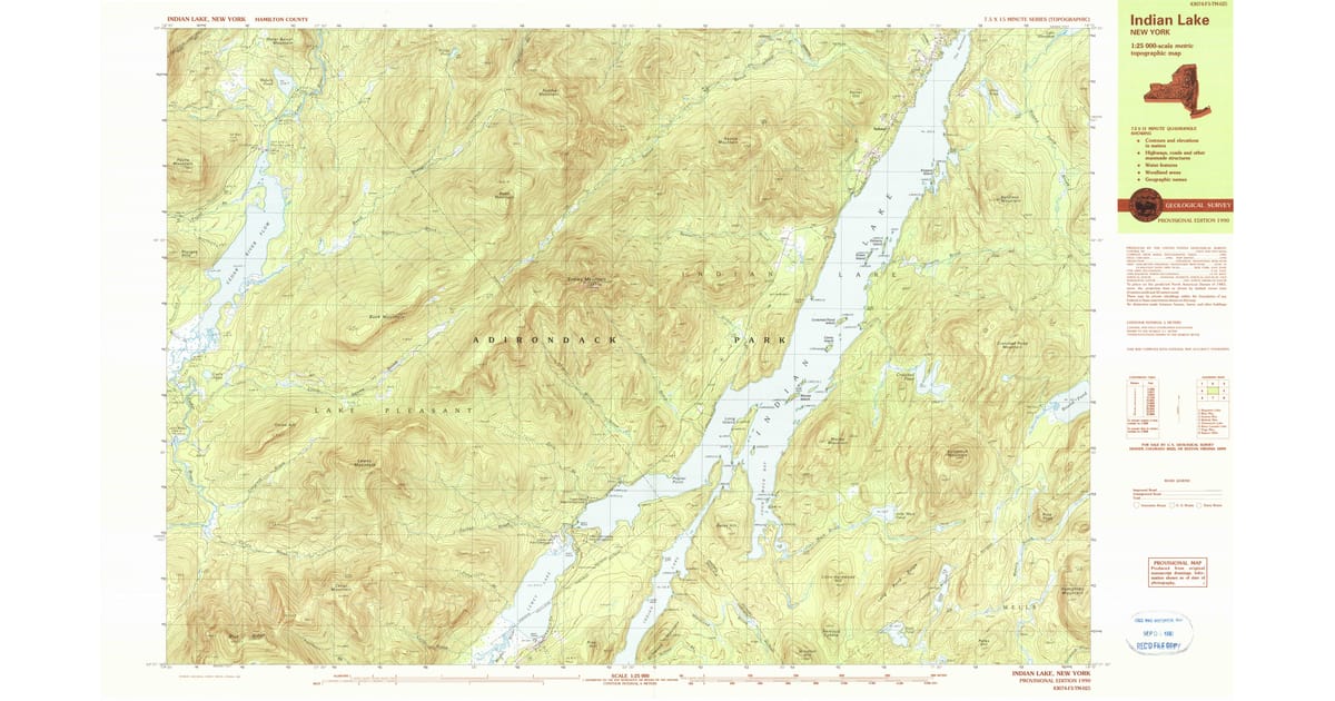 1990 Map of Indian Lake, Hamilton County, NY — High-Res | Pastmaps