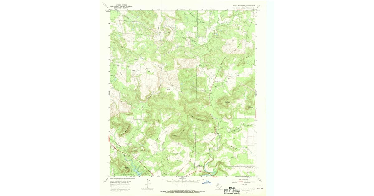 1967 Map of Indian Mountain, Edwards County, TX — High-Res | Pastmaps