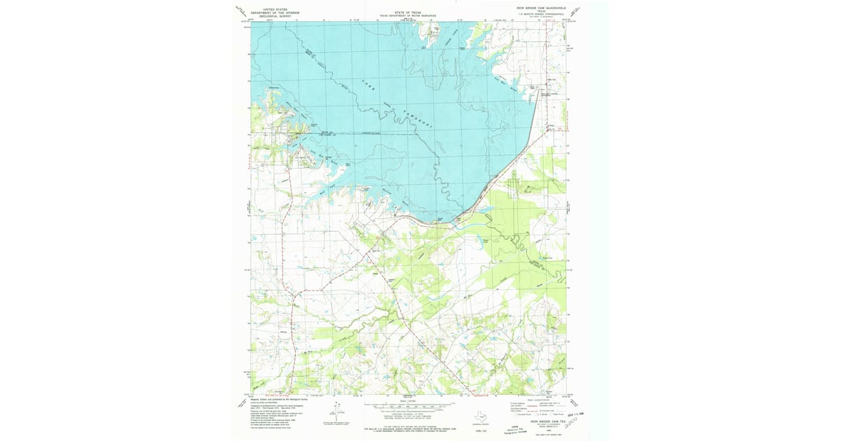 1980 Map of Iron Bridge Dam, Van Zandt County, TX — High-Res | Pastmaps