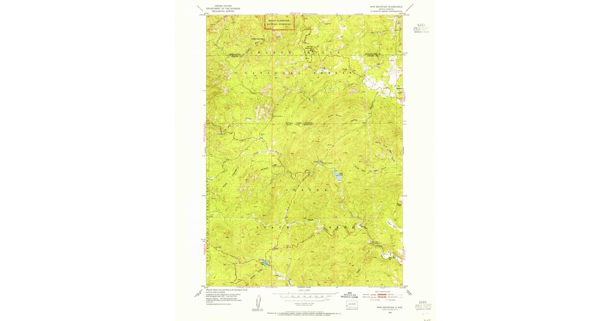 1954 Map of Iron Mountain, Custer County, SD — High-Res | Pastmaps