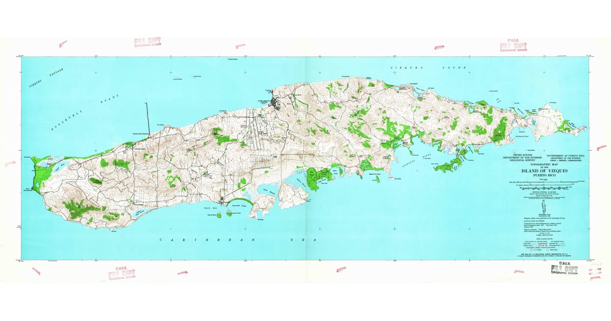 1951 Map of Island Of Vieques, Humacao Municipio, PR — High-Res, 1951 ...