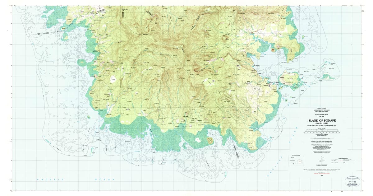 1983 Map of Island Of Ponape (South Half), Federated States of ...