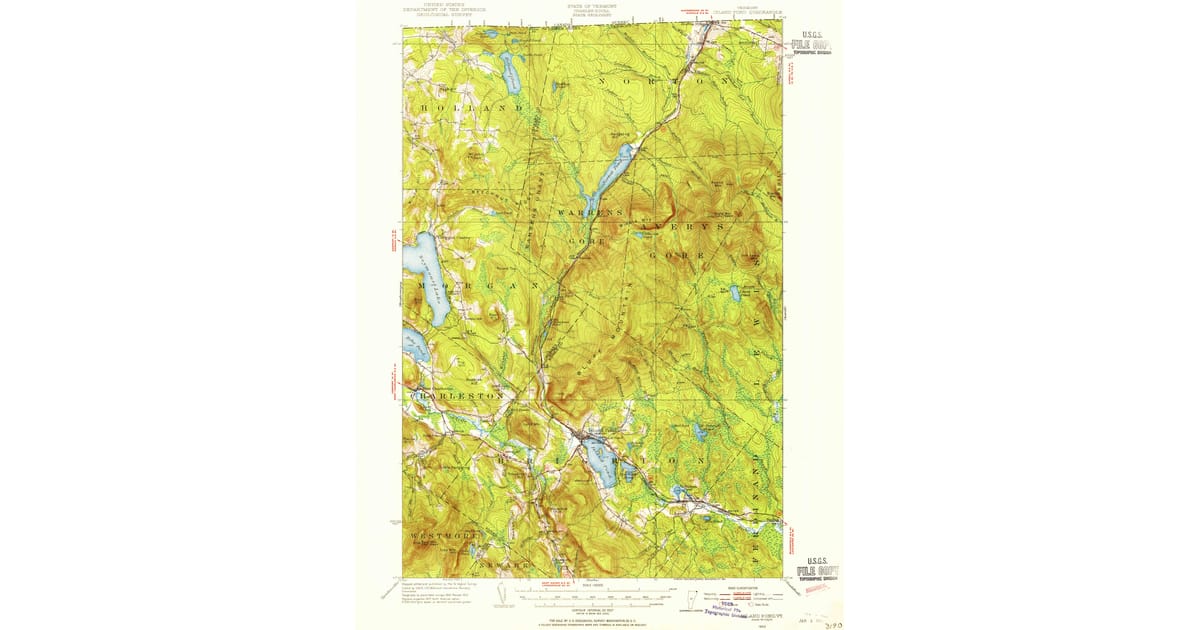 1953 Map of Island Pond, VT — High-Res, 1954 Print #2 | Pastmaps