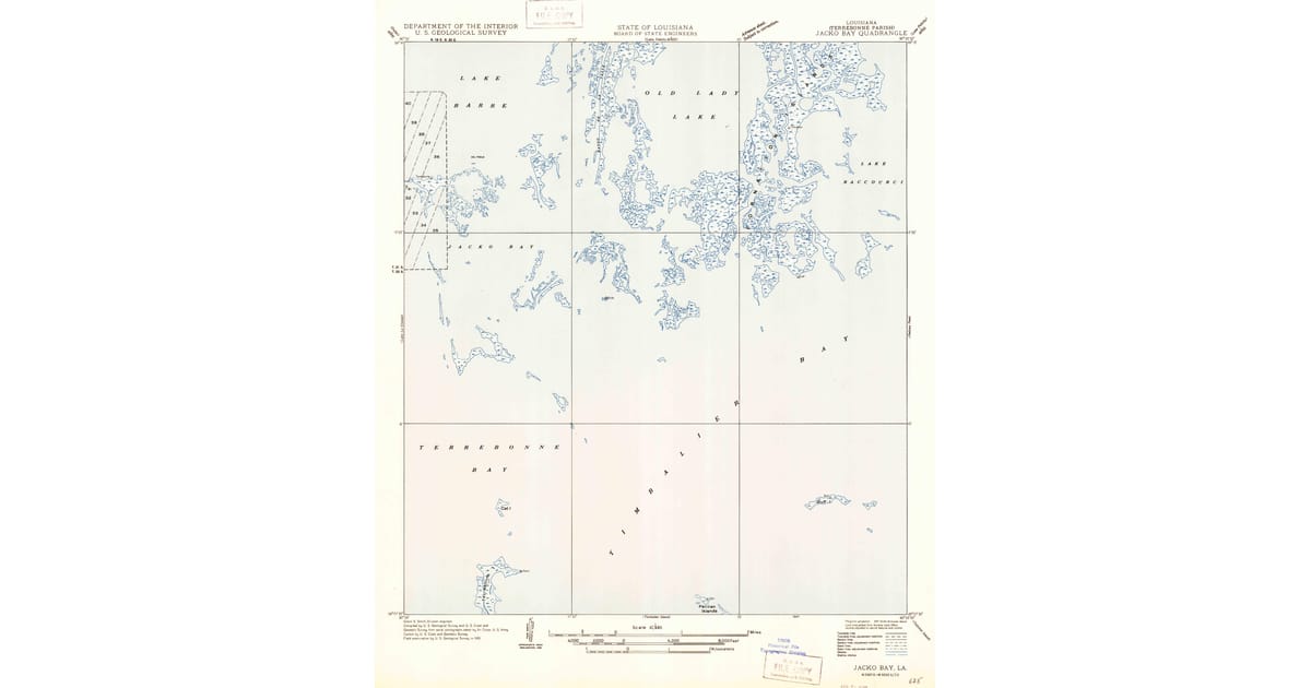 1947 Map of Jacko Bay, Terrebonne Parish, LA — High-Res | Pastmaps