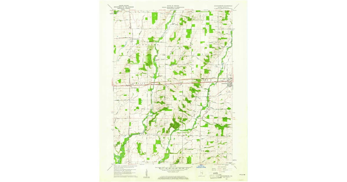 1960 Map of Jacksonburg, Wayne County, IN — High-Res, 1977 Print | Pastmaps
