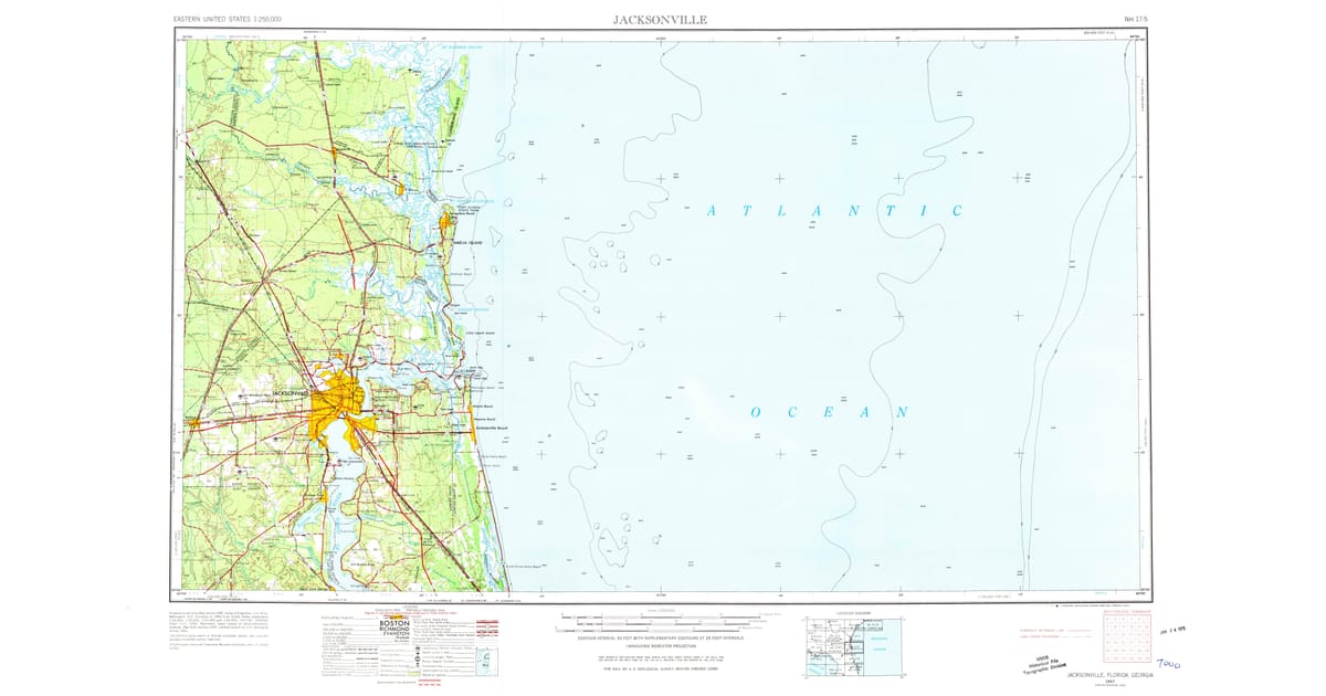 1957 Map of Jacksonville, FL — High-Res, 1974 Print | Pastmaps
