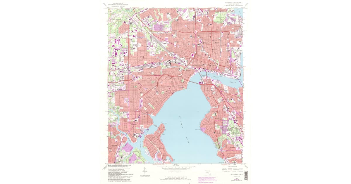 1964 Map of Jacksonville, FL — High-Res, 1992 Print #2 | Pastmaps