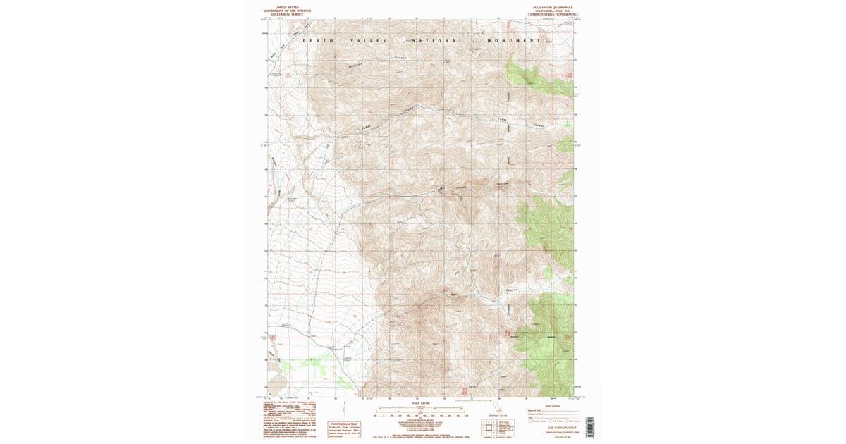 1988 Map of Jail Canyon, Inyo County, CA — High-Res | Pastmaps