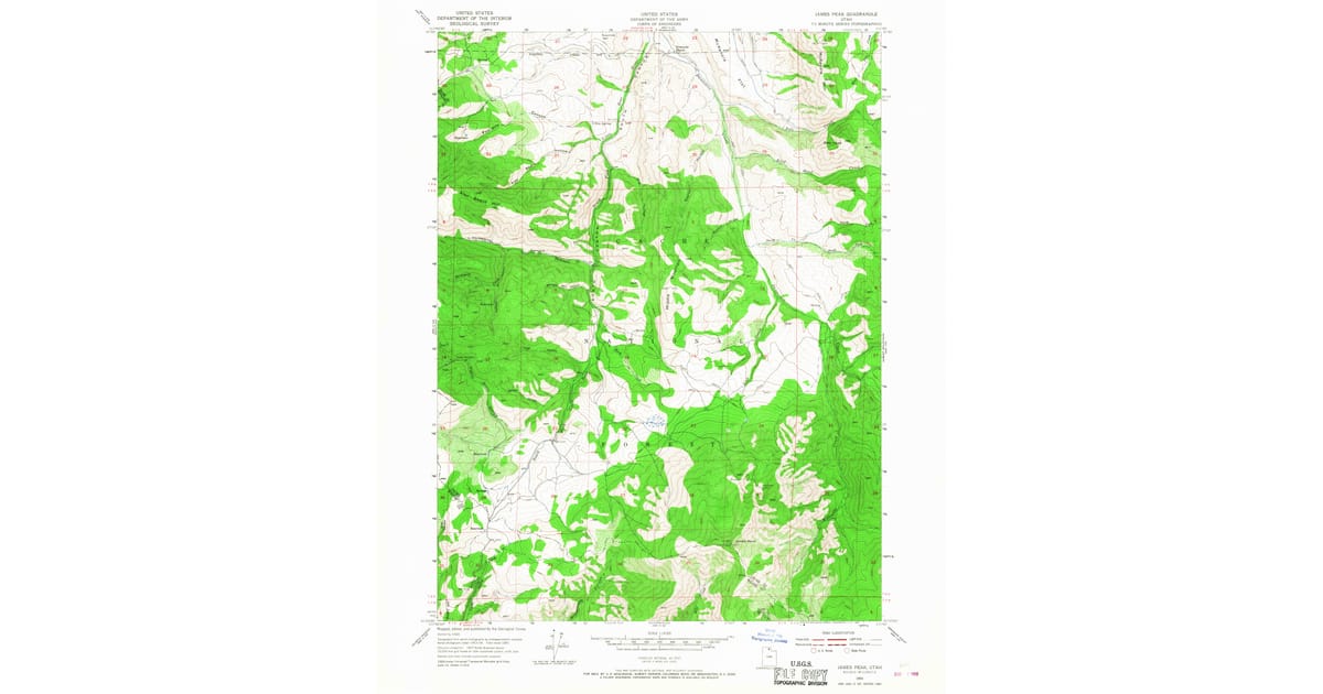 1955 Map of James Peak, Cache County, UT — High-Res, 1968 Print | Pastmaps
