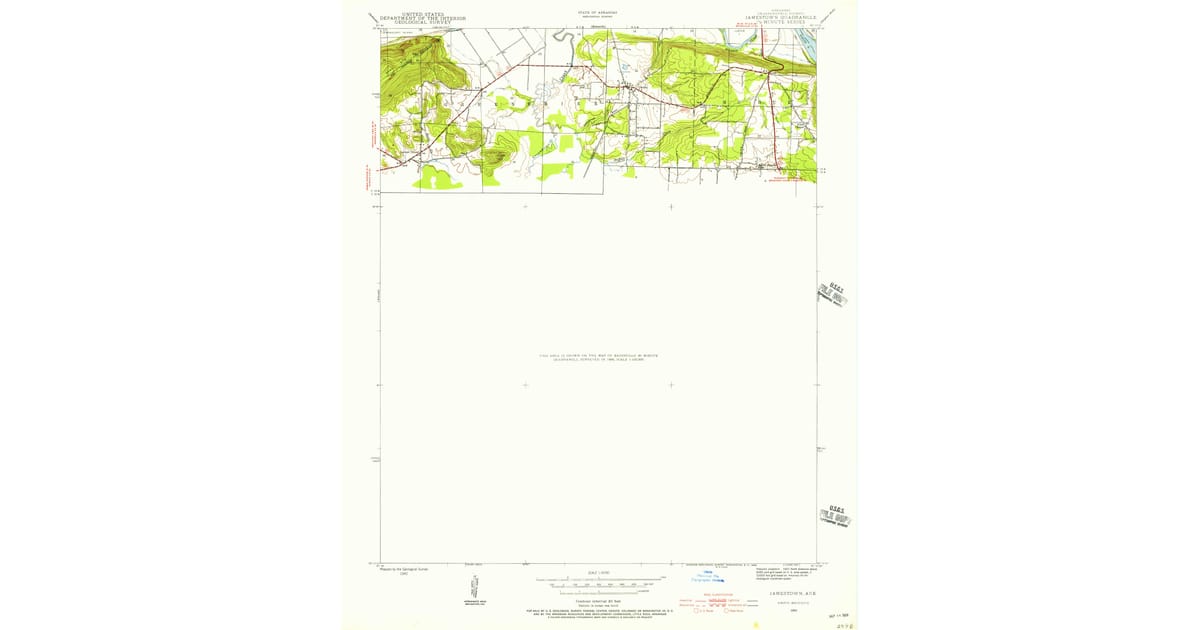 1942 Map of Jamestown, Independence County, AR — High-Res, 1956 Print ...