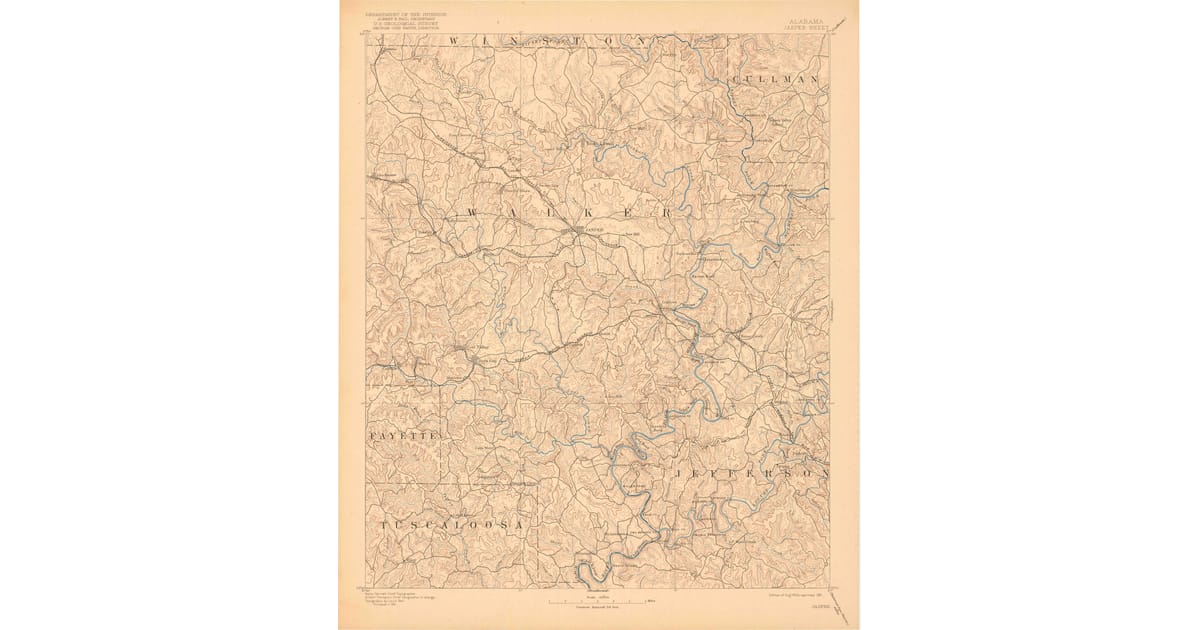1893 Map of Jasper, AL — High-Res, 1921 Print | Pastmaps