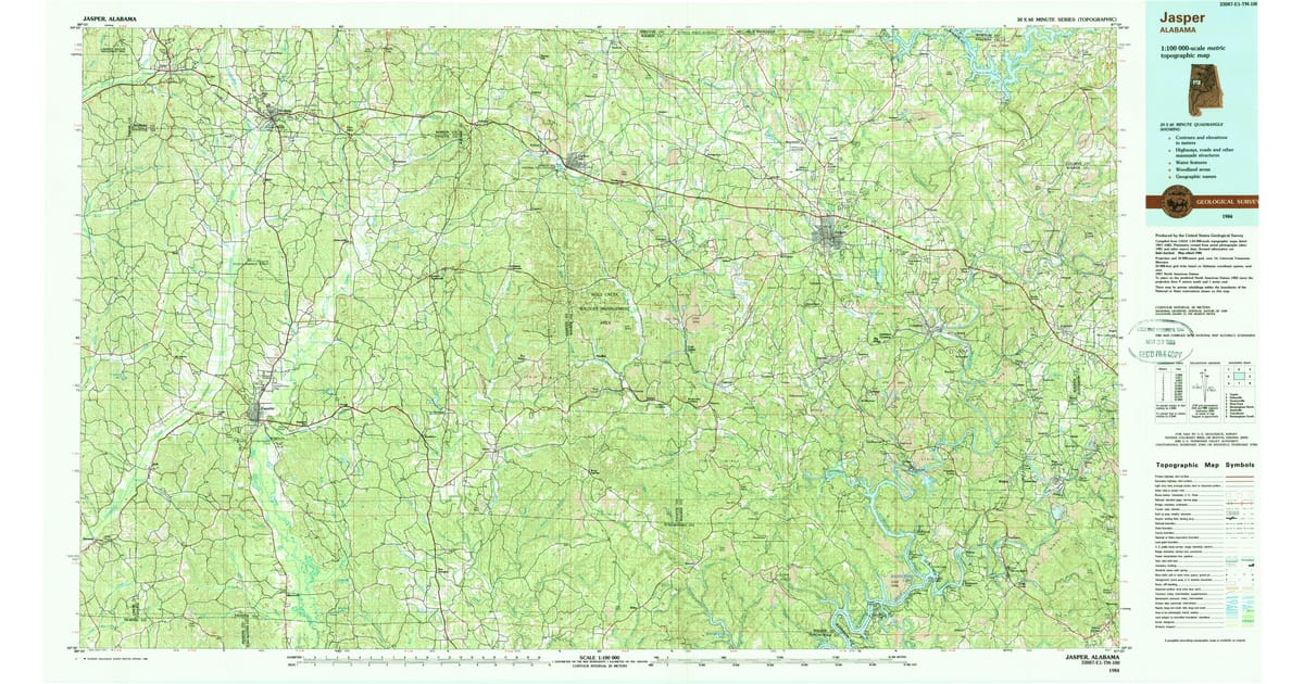 1984 Map of Jasper, AL — High-Res, 1988 Print | Pastmaps