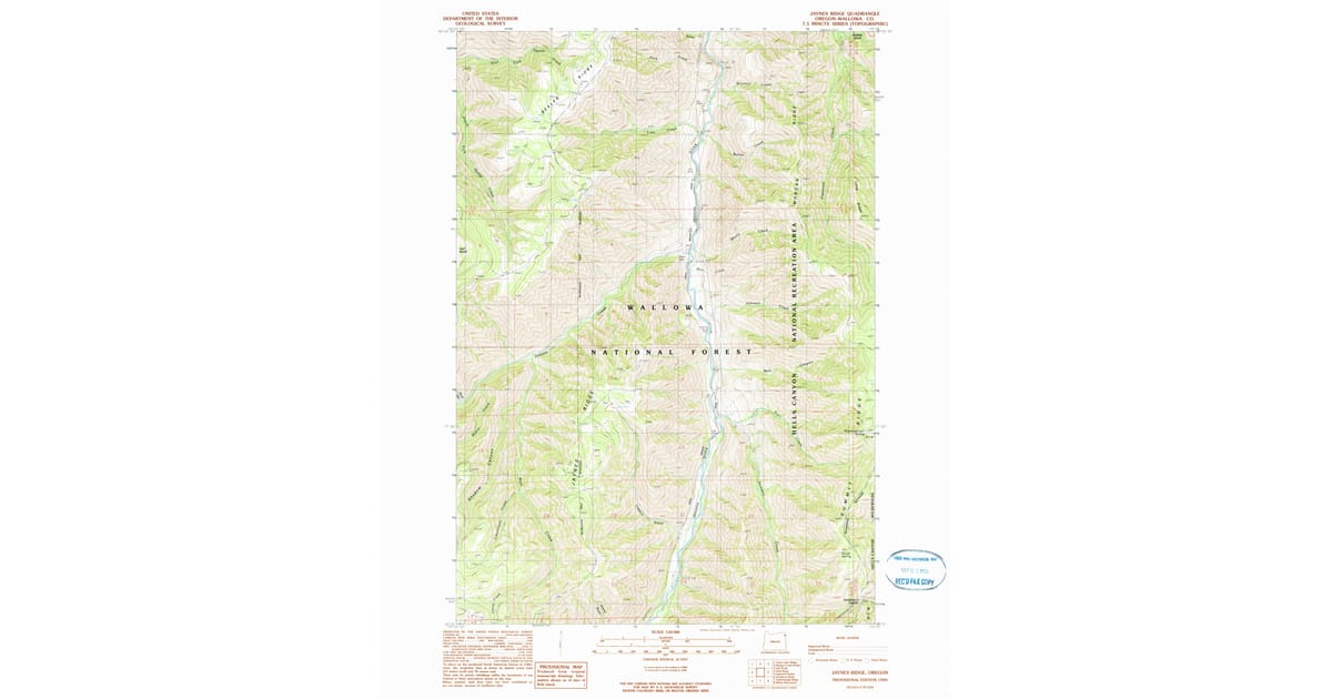 1990 Map of Jaynes Ridge, Wallowa County, OR — High-Res | Pastmaps