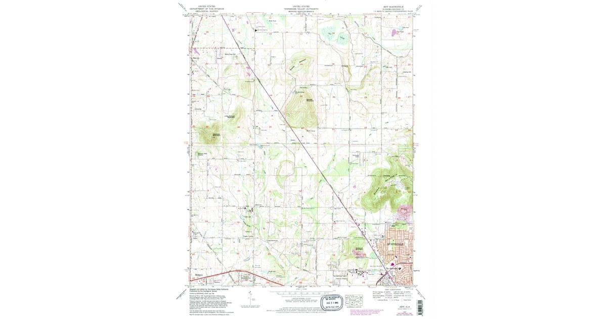 1967 Map of Jeff, Madison County, AL — High-Res, 1982 Print | Pastmaps