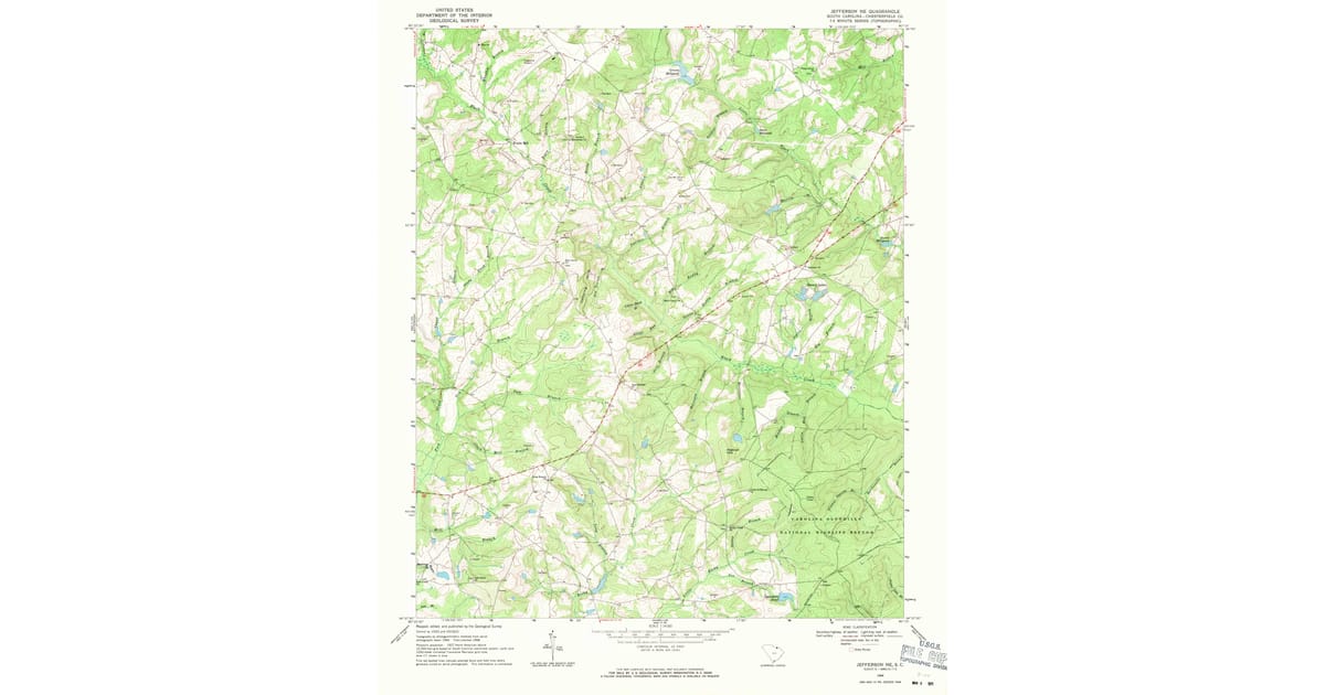 1968 Map of Jefferson NE, Chesterfield County, SC — High-Res | Pastmaps