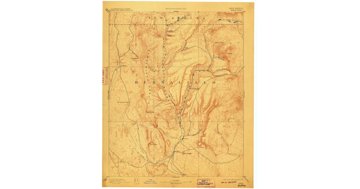 1892 Map of Jemez, Sandoval County, NM — High-Res, 1910 Print #2 | Pastmaps