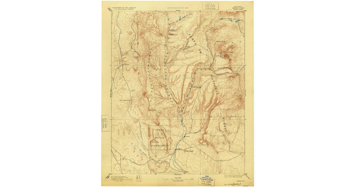 1892 Map of Jemez, Sandoval County, NM — High-Res, 1925 Print | Pastmaps
