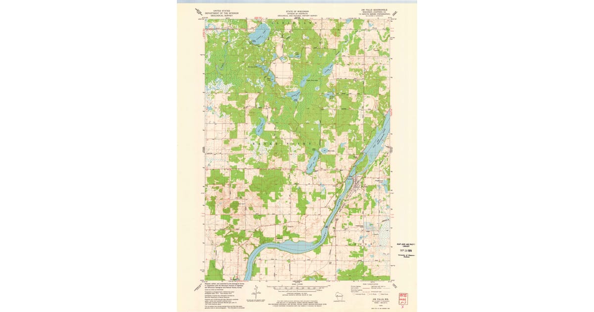 1975 Map of Jim Falls, WI — High-Res | Pastmaps