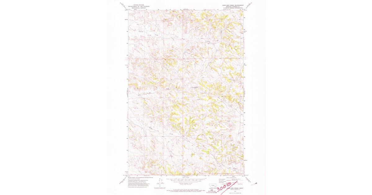1971 Map of John Hen Creek, Rosebud County, MT — High-Res | Pastmaps