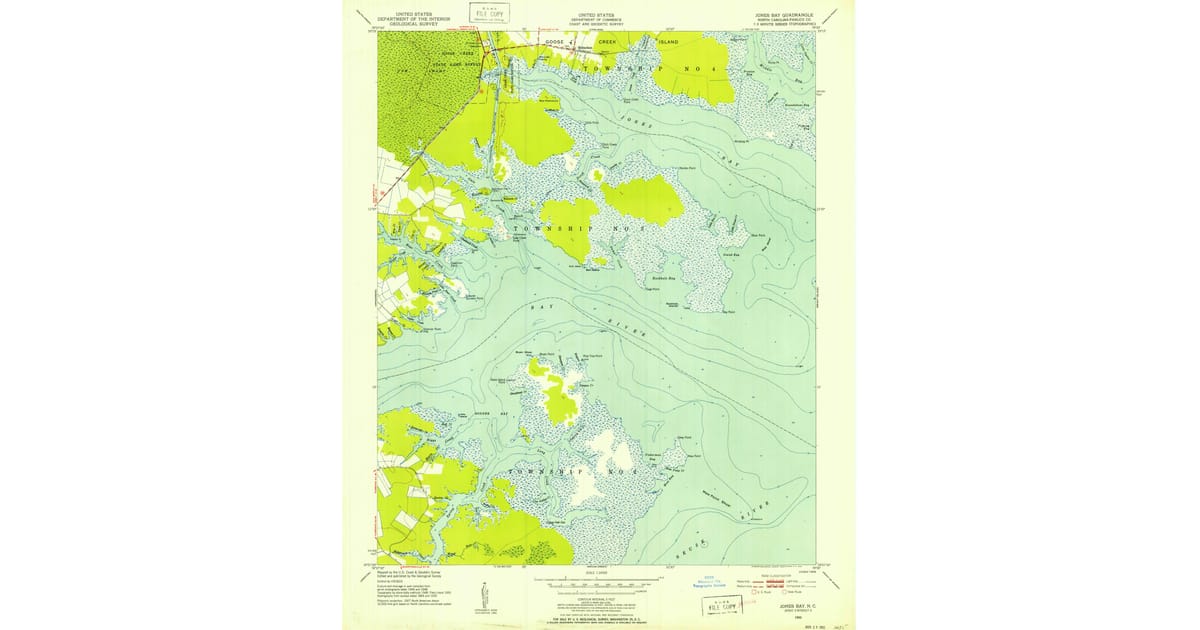 1950 Map of Jones Bay, Pamlico County, NC — High-Res | Pastmaps