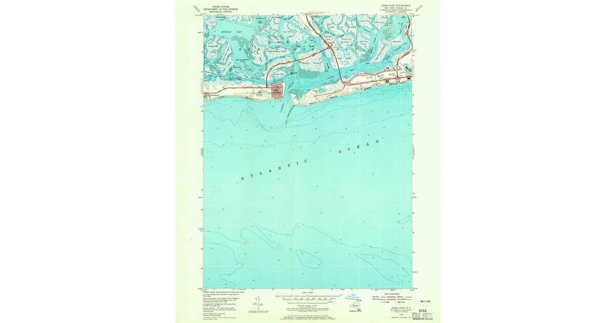 1954 Map of Jones Inlet, Nassau County, NY — High-Res, 1965 Print ...