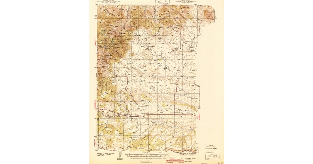 1944 Map of Judith Peak, Fergus County, MT — High-Res | Pastmaps