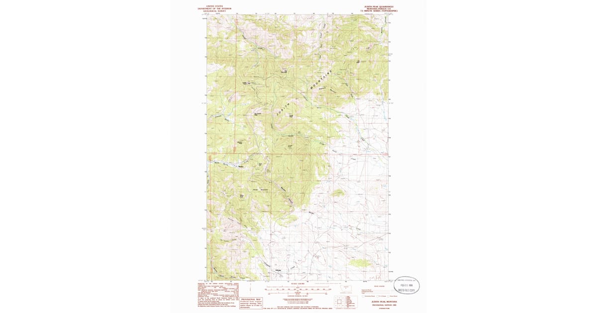 1985 Map of Judith Peak, Fergus County, MT — High-Res | Pastmaps