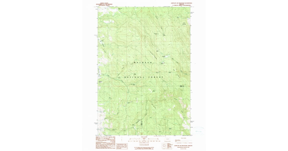 1990 Map of Jump-Off Joe Mountain, Grant County, OR — High-Res | Pastmaps
