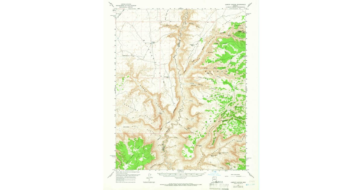 1957 Map of Jumpup Canyon, Coconino County, AZ — High-Res, 1966 Print ...