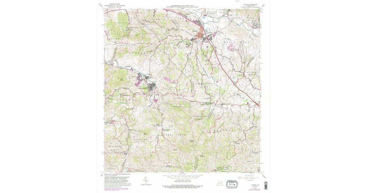1967 Map of Juncos, PR — High-Res, 1988 Print | Pastmaps