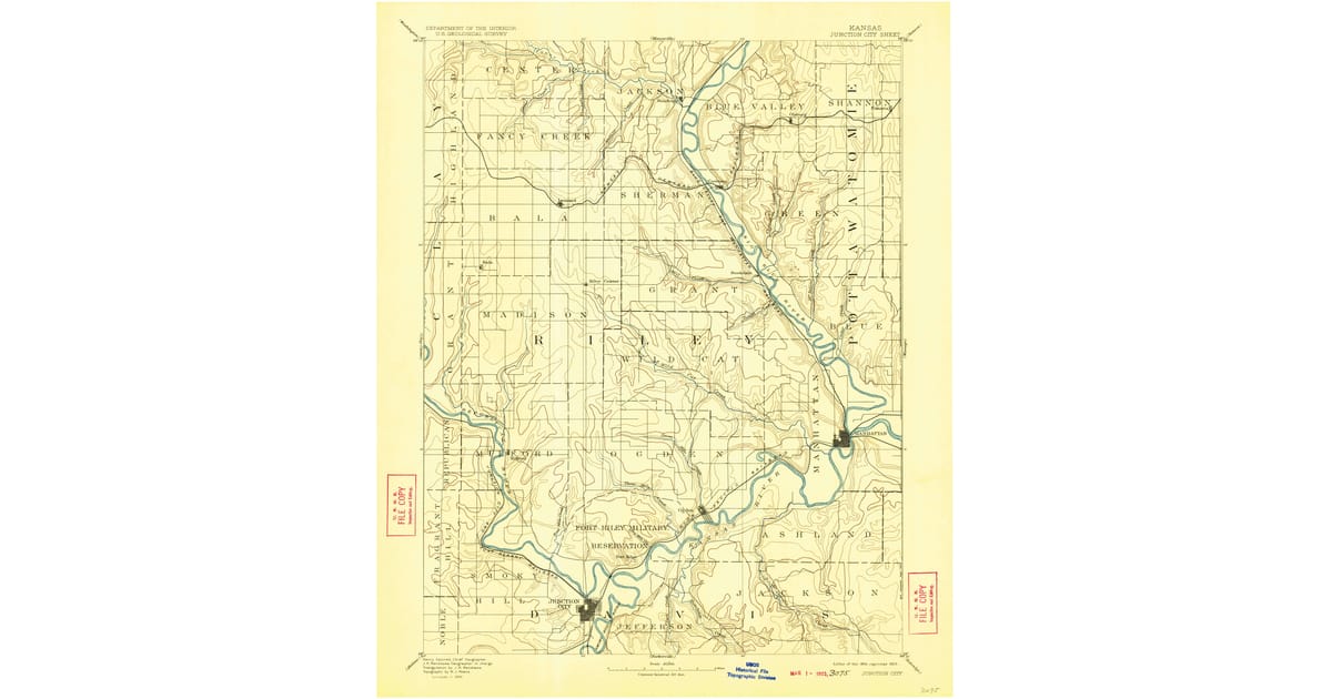 1894 Map of Junction City, KS — High-Res, 1923 Print | Pastmaps