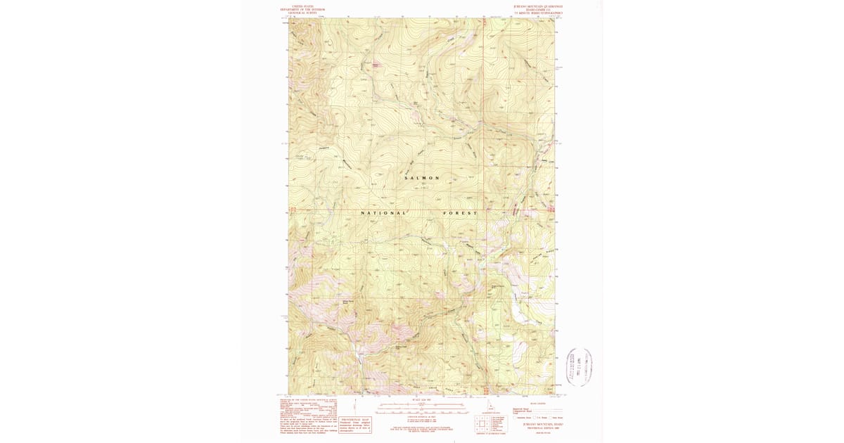1989 Map of Jureano Mountain, Lemhi County, ID — High-Res | Pastmaps