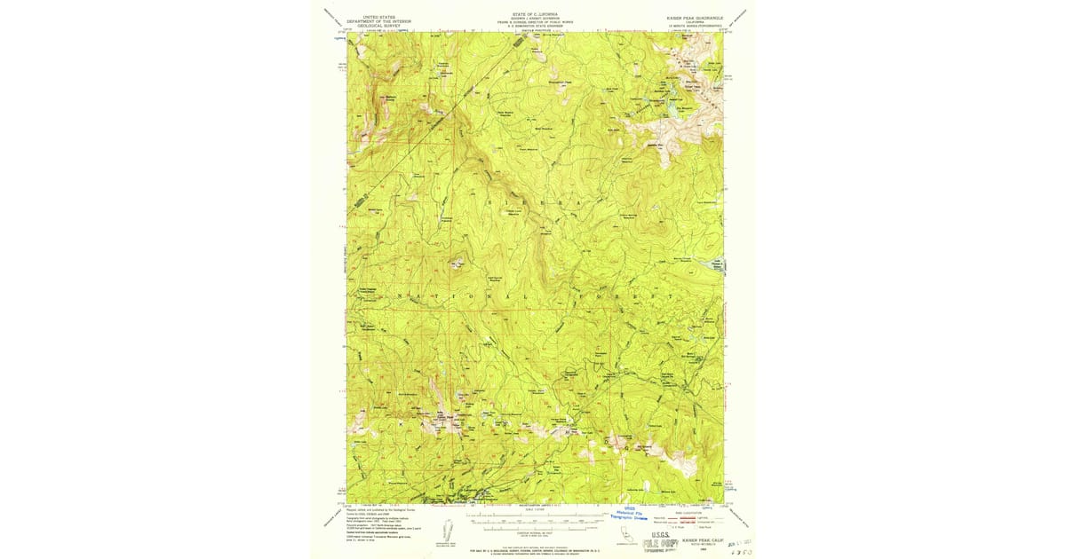 1953 Map of Kaiser Peak, Fresno County, CA — High-Res, 1957 Print ...