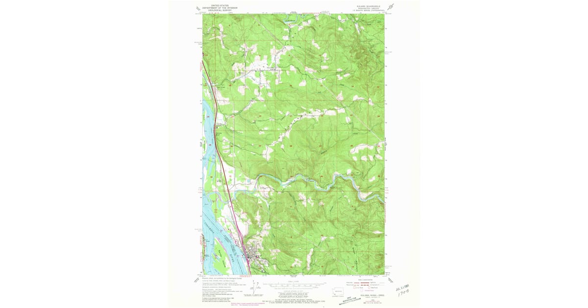1953 Map of Kalama, WA — High-Res, 1981 Print | Pastmaps