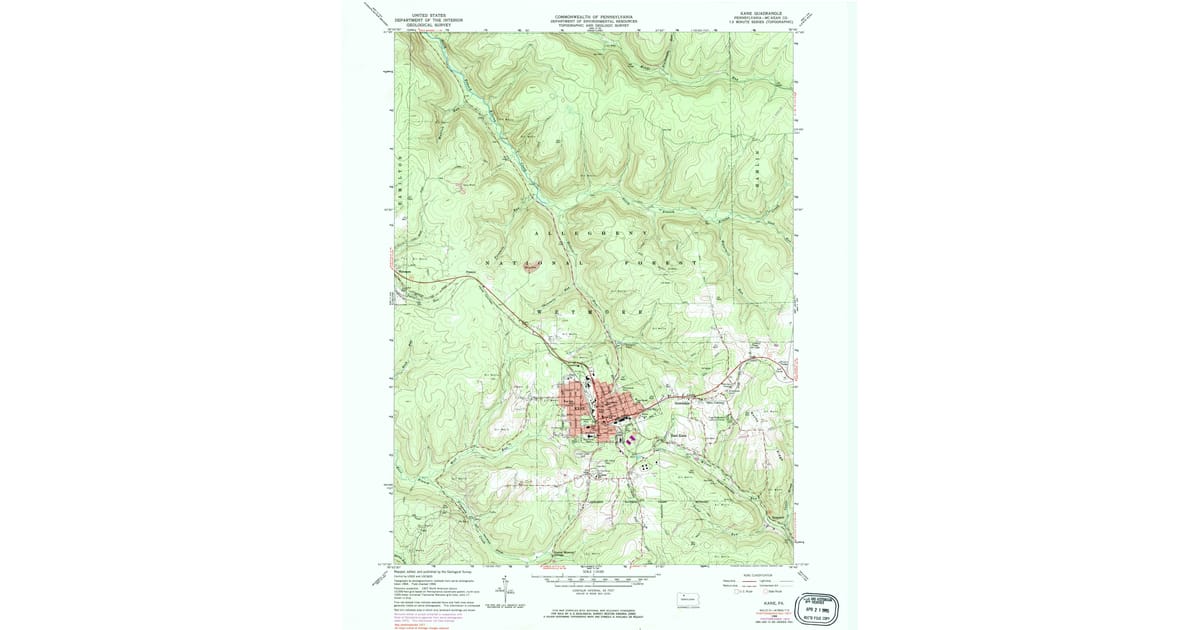 1966 Map of Kane, PA — High-Res, 1983 Print | Pastmaps