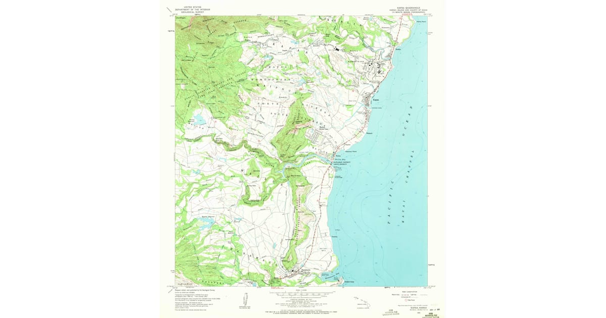 1963 Map of Kapaa, HI — High-Res, 1971 Print | Pastmaps