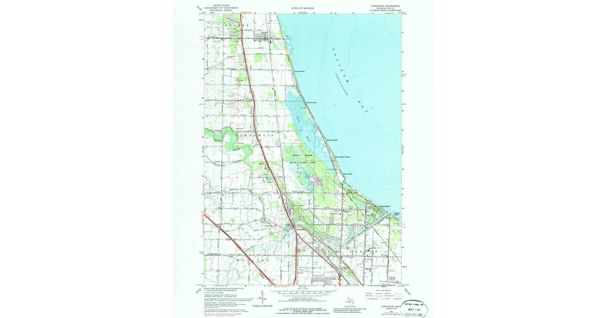 1967 Map of Kawkawlin, Bay County, MI — High-Res, 1987 Print | Pastmaps