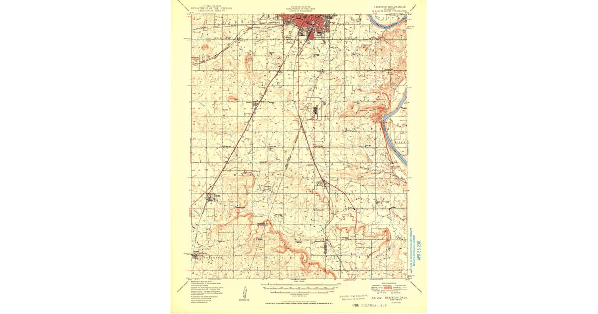 1950 Map of Keefeton, Muskogee County, OK — High-Res | Pastmaps