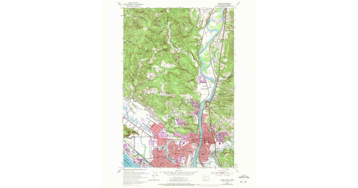1953 Map of Kelso, WA — High-Res, 1971 Print | Pastmaps