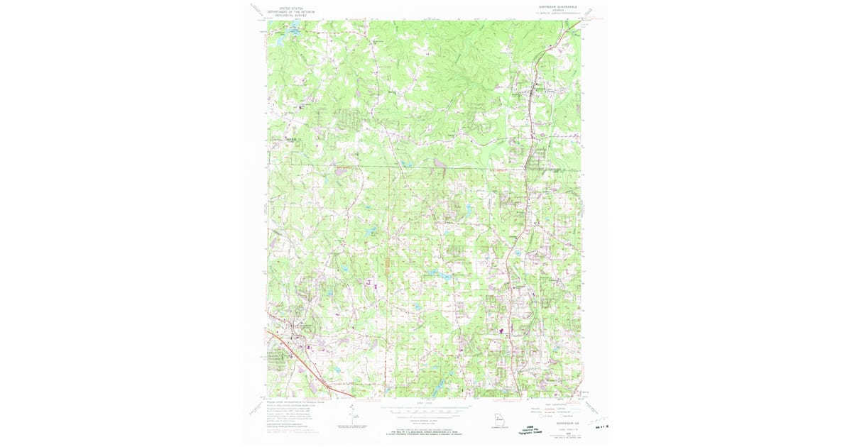 1956 Map of Kennesaw, GA — High-Res, 1974 Print | Pastmaps