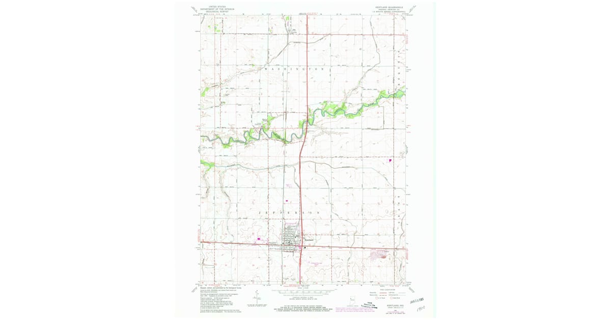 1961 Map of Kentland, IN — High-Res, 1980 Print | Pastmaps