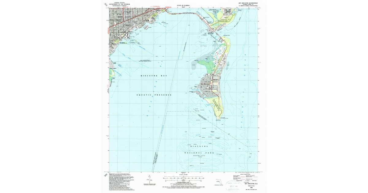 1988 Map of Key Biscayne, FL — High-Res | Pastmaps