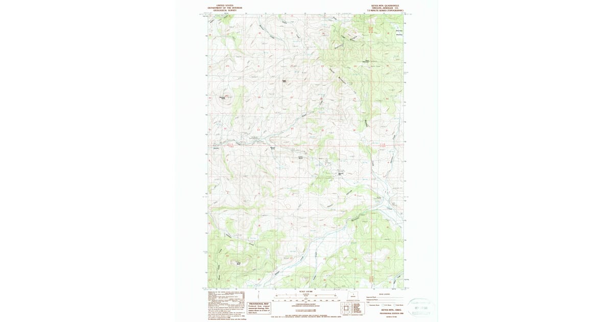 1988 Map of Keyes Mtn, Wheeler County, OR — High-Res | Pastmaps