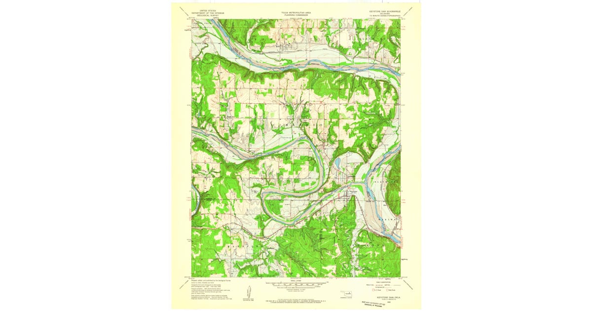 1958 Map of Keystone Dam, Pawnee County, OK — High-Res | Pastmaps
