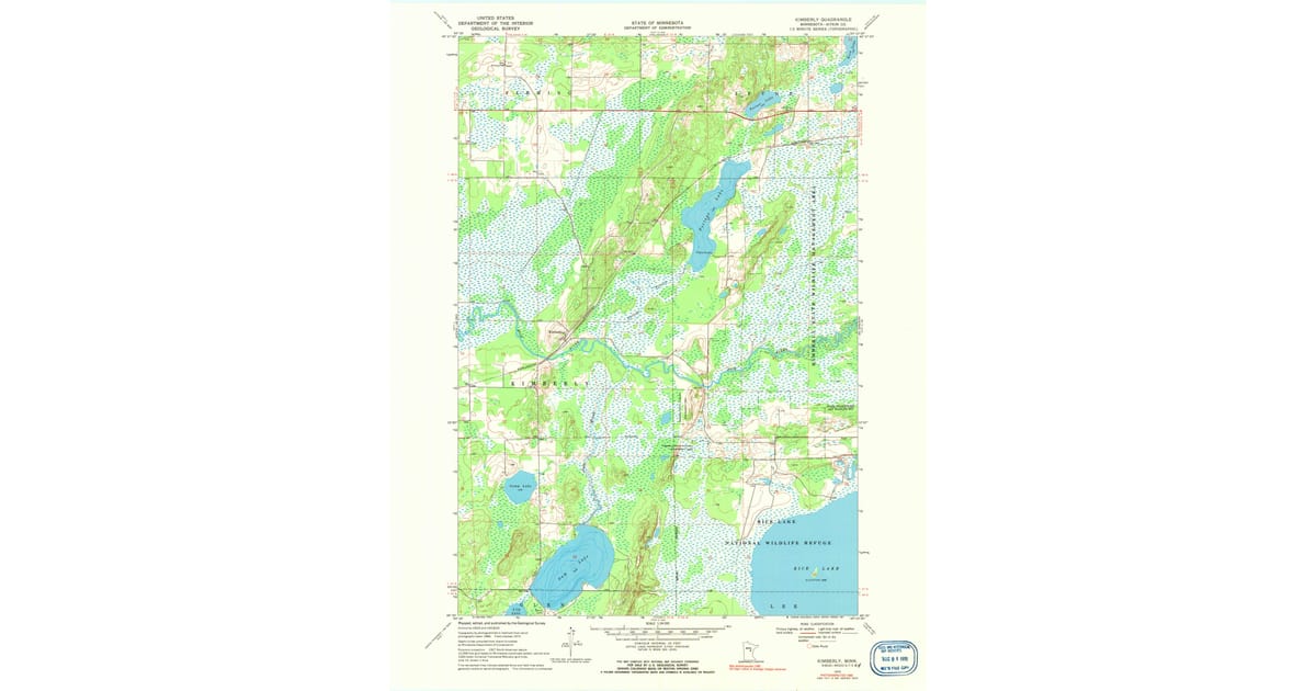 1970 Map of Kimberly, Aitkin County, MN — High-Res, 1991 Print | Pastmaps