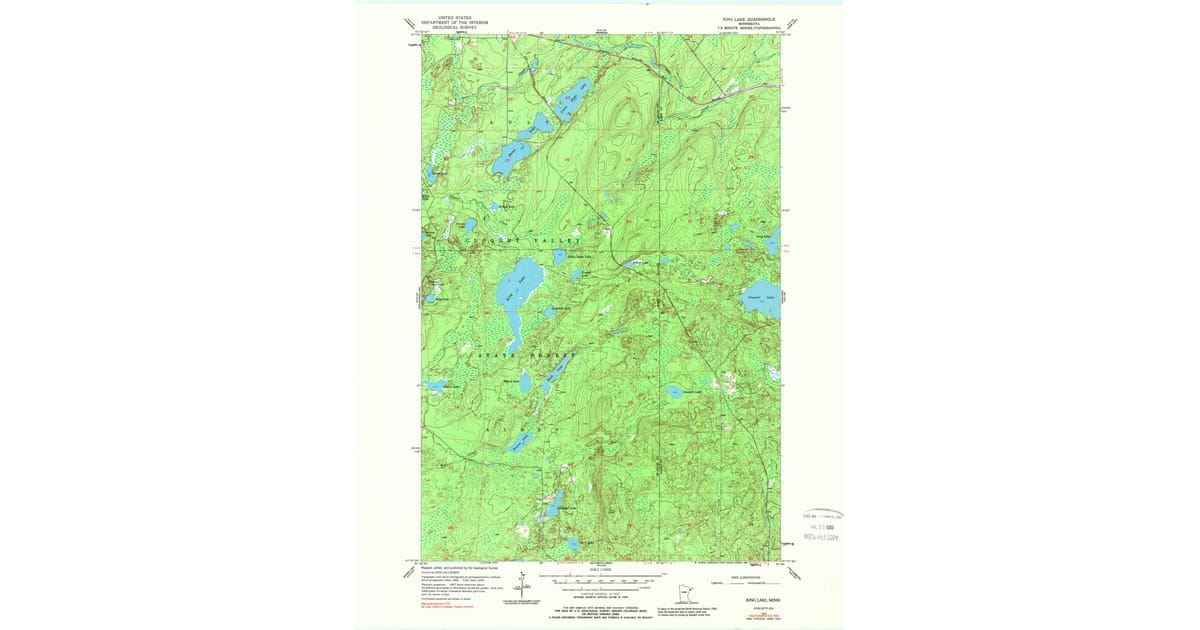 1956 Map of King Lake, St. Louis County, MN — High-Res, 1989 Print ...